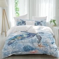 4 Piece Duvet Cover Set Queen, Summer Sea Turtle Starfish Blue Coral ...