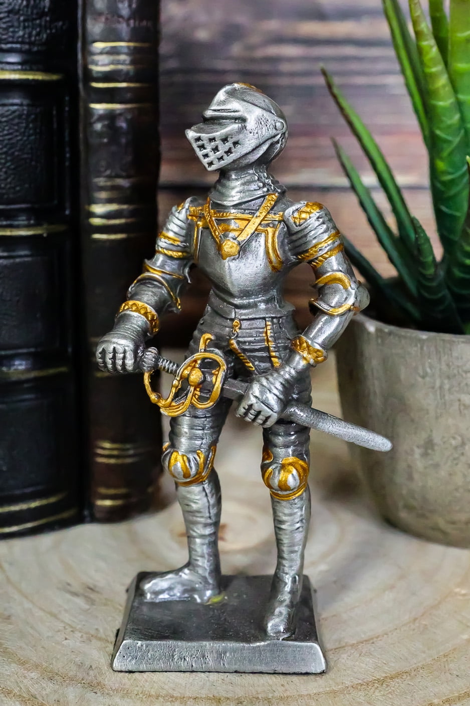 Medieval Pewter English Knight Drawing Sword Figurine 4"H Mini Suit Of ...