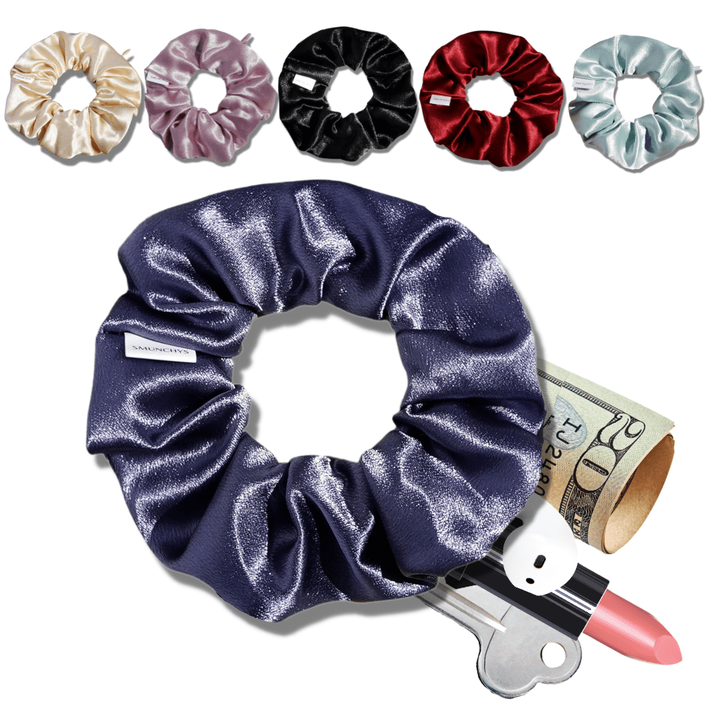 Smunchys Satin Hair Scrunchie with Hidden Zipper Pocket Storage ...