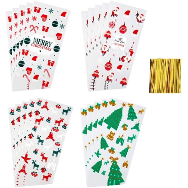 200 Pack Christmas Cellophane Bags Santa Claus Christmas Trees ...