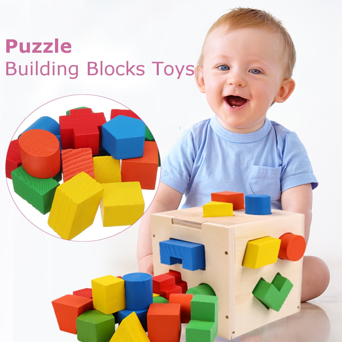 Kids Early Learning Toy Baby Educational Wooden Building Block Toddler ...