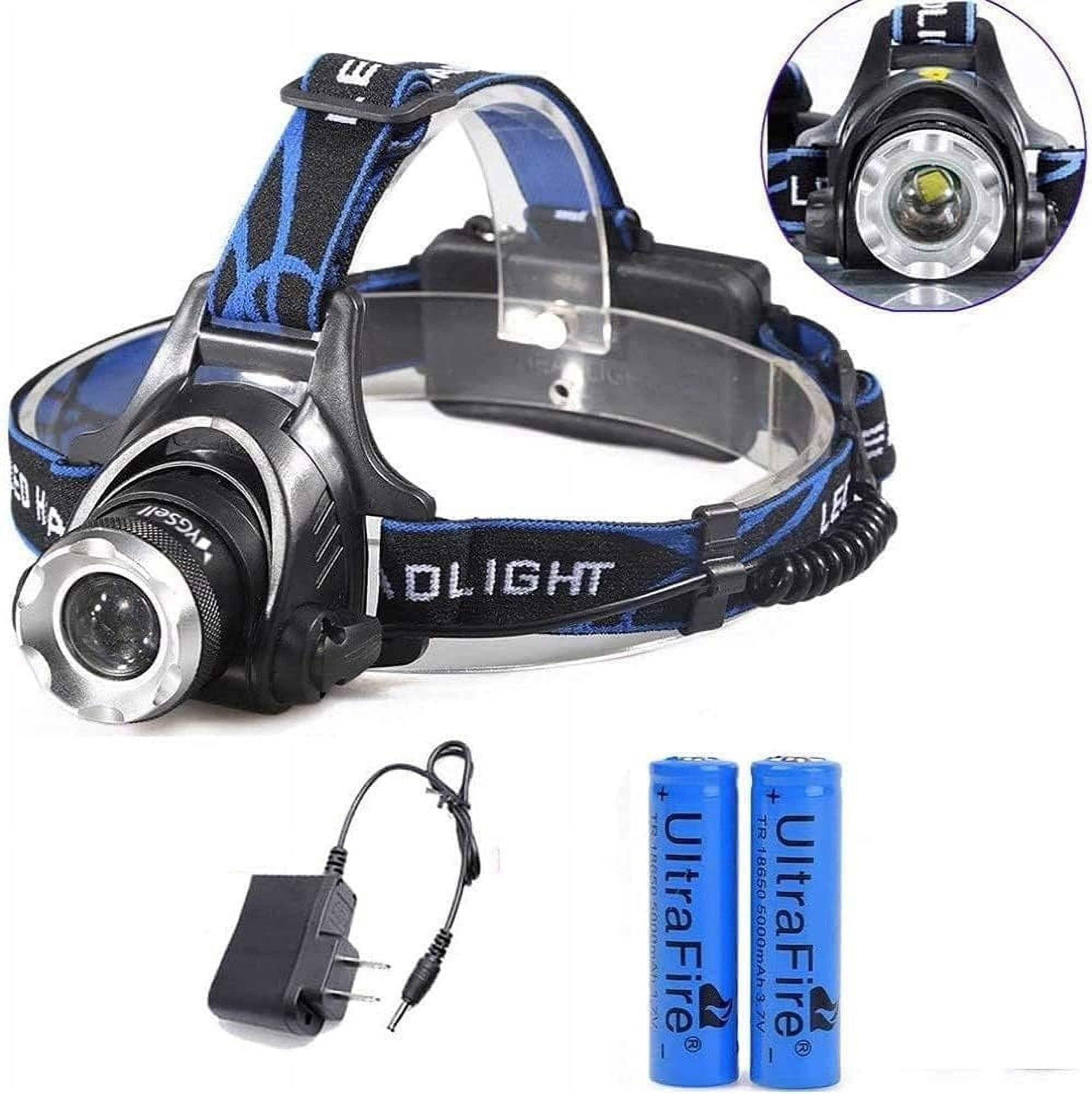 Linterna frontal LED ajustable T6, recargable, 4 modos de luces frontales, cargador con zoom más ...