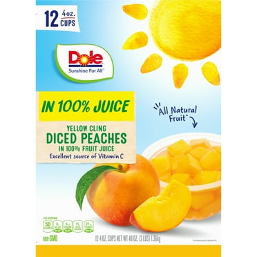 DEL MONTE Diced Peaches FRUIT CUP Snacks, 100% Juice, 12 Pack, 4 oz ...
