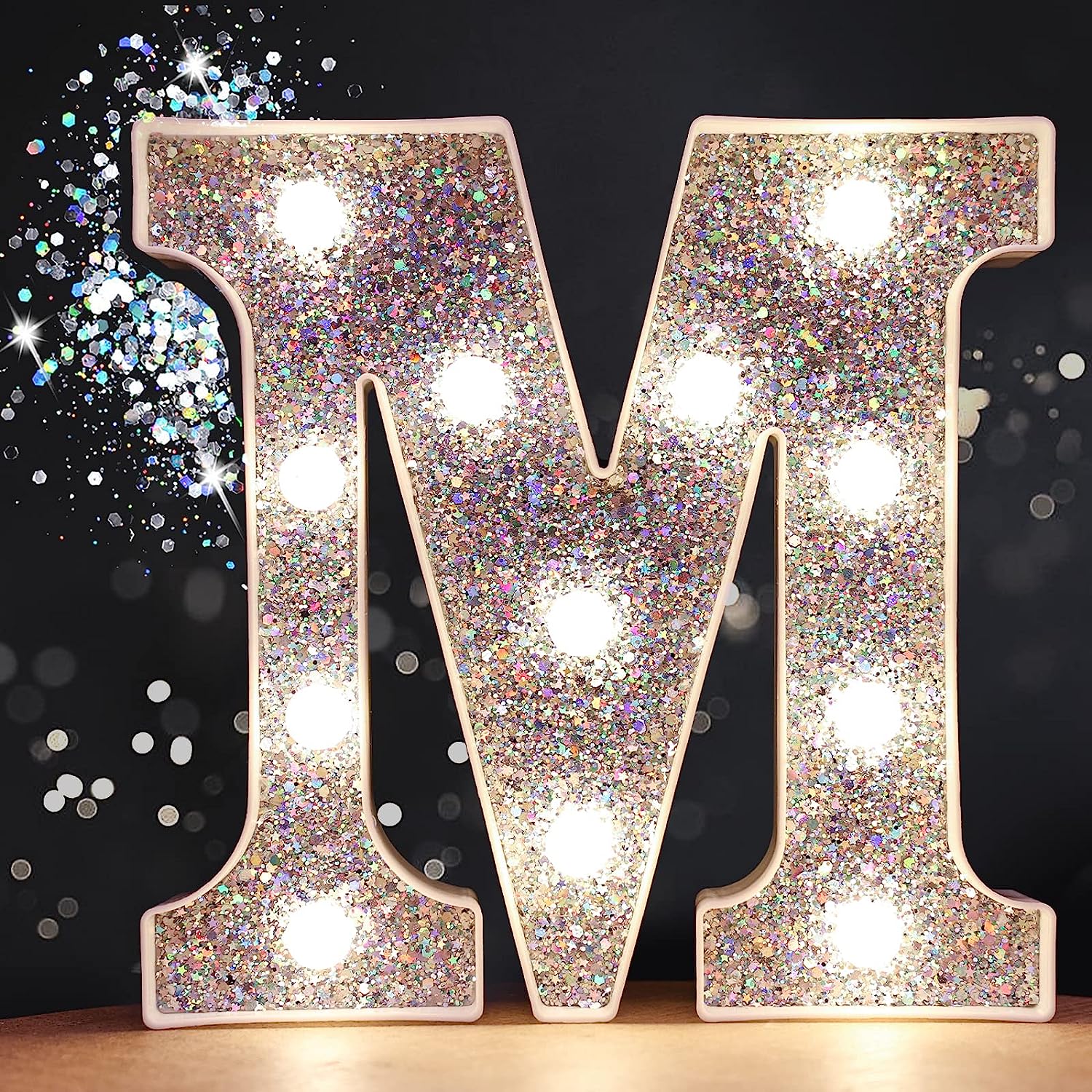 Light Up Letters, Glitter Letter Lights Battery Powered Silver Marquee ...