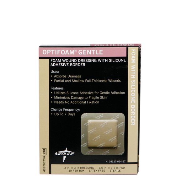 Optifoam Gentle Silicone Border Dressings, 3" x 3", Box of 10 - Walmart.com