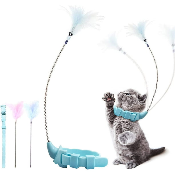 Cat Feather Toy with 2 Cat Teaser, Wearable Kitten Toys for Indoor Cats ...