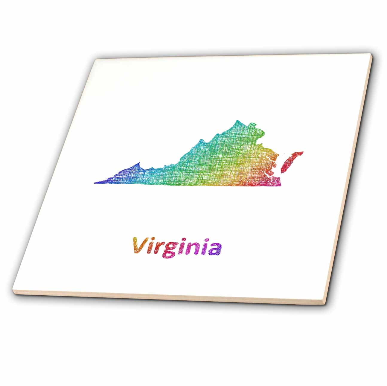 Virginia State Map - rainbow sketch design 4 Inch Ceramic Tile ct ...