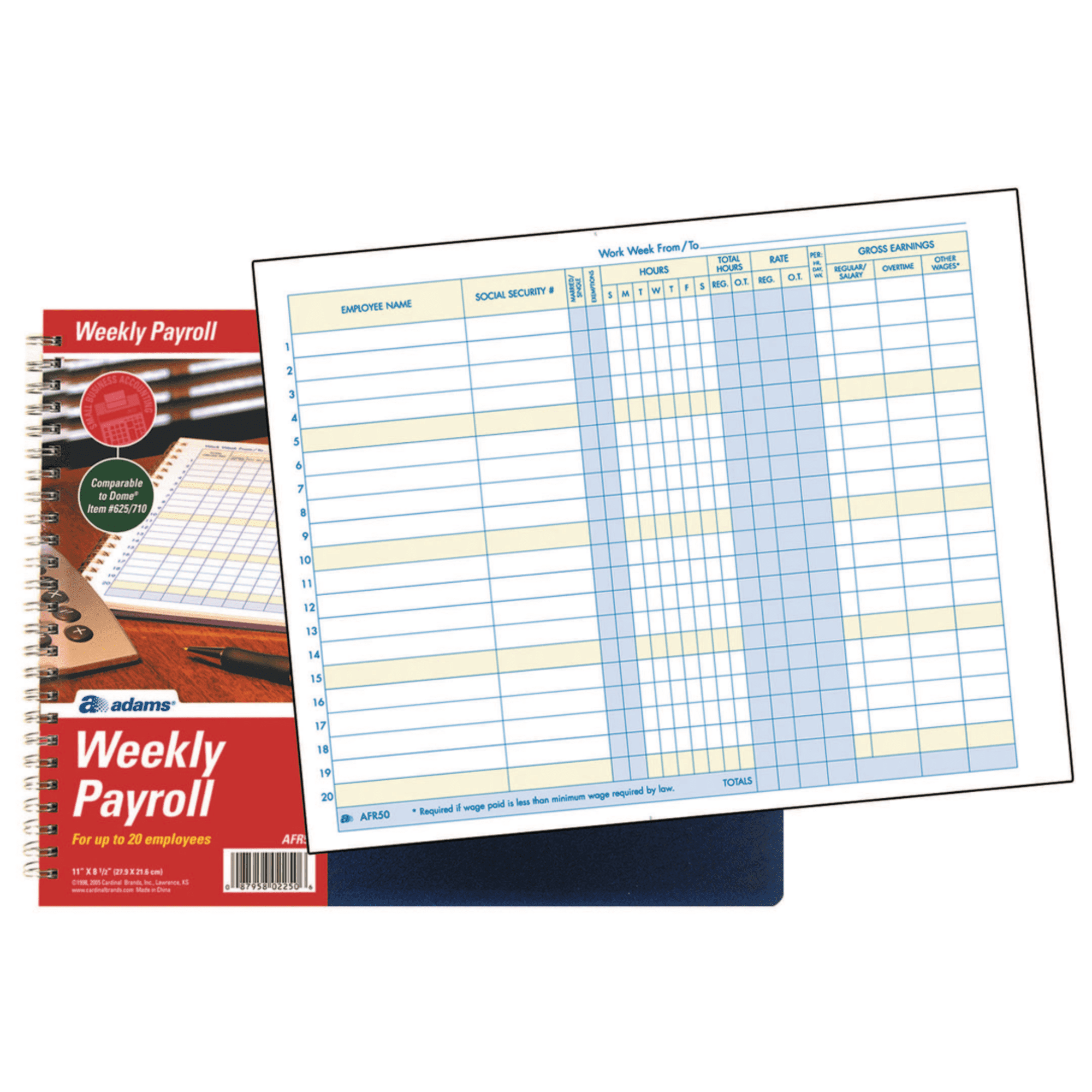 Adams® Weekly Payroll Book, 8 1/2" x 11", Blue - Walmart.com
