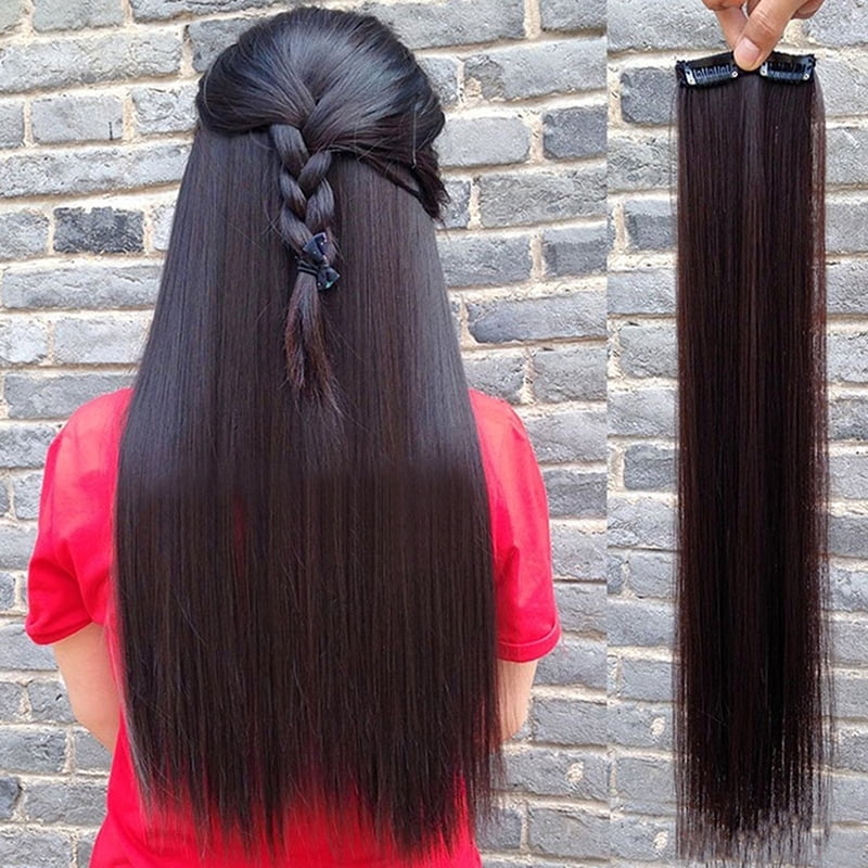 Fashion Women's Straight Long Hair Extensions Synthetic Clip in hair ...