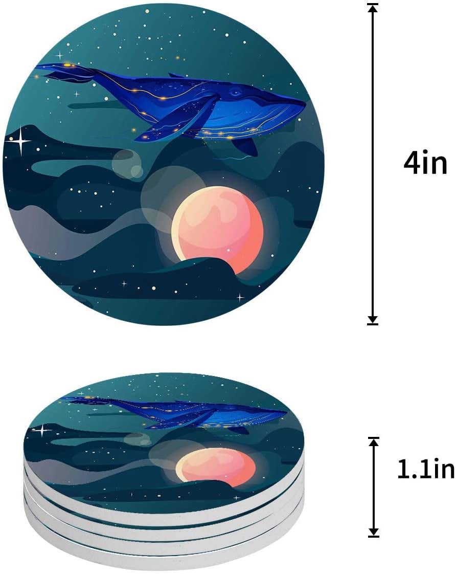 ZHANZZK Whale Set of 4 Round Coaster for Drinks, Absorbent Ceramic ...