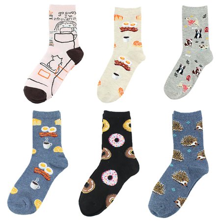 Funny Socks Cartoon Cotton 6 Pairs Colorful Crazy Patterned Socks Crew ...