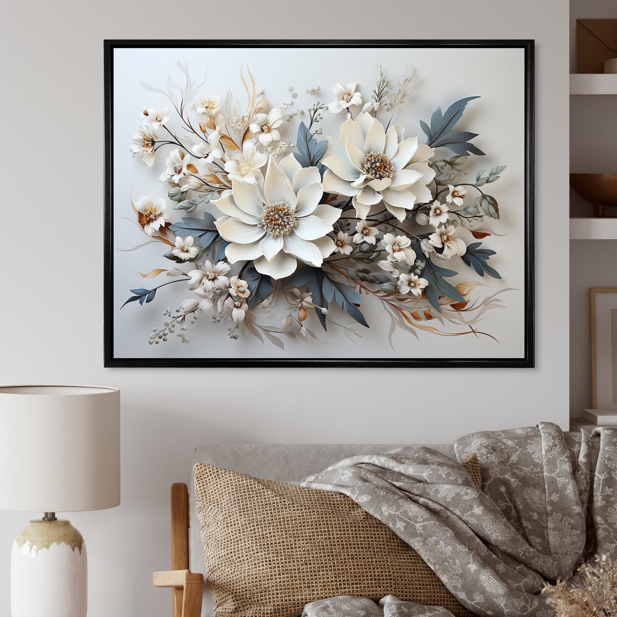 Click here for Designart Beige Black Framed Wall Art  Seasonal Fl... prices