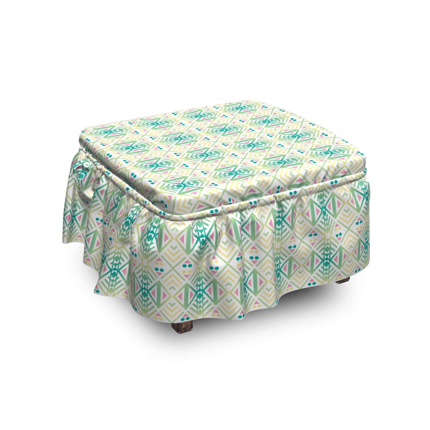 Tribal Ottoman Cover, Native Geometric Rhombus, 2 Piece Slipcover Set ...