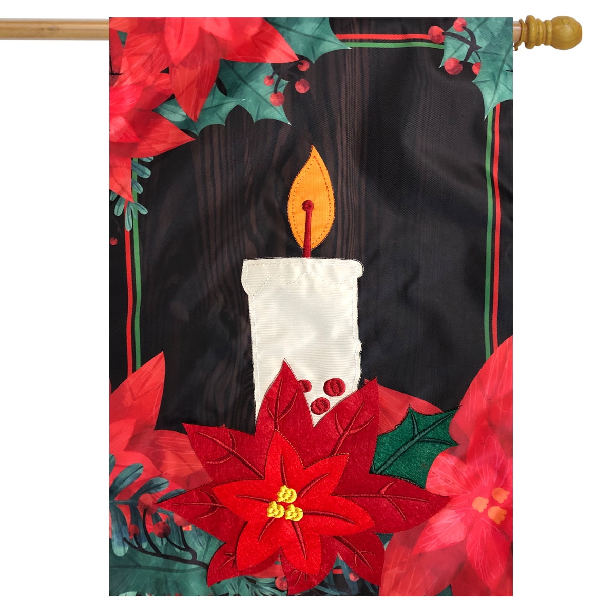 Poinsettia Candle Christmas Applique House Flag Floral 28" x 40 ...