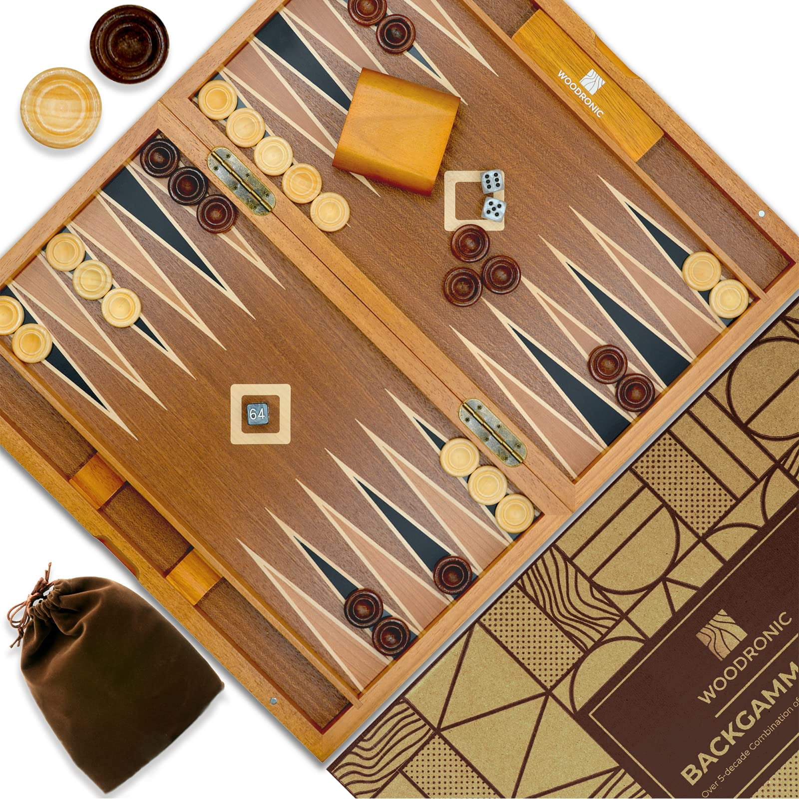 Juego de backgammon Woodronic 15, juego clásico plegable de madera ...