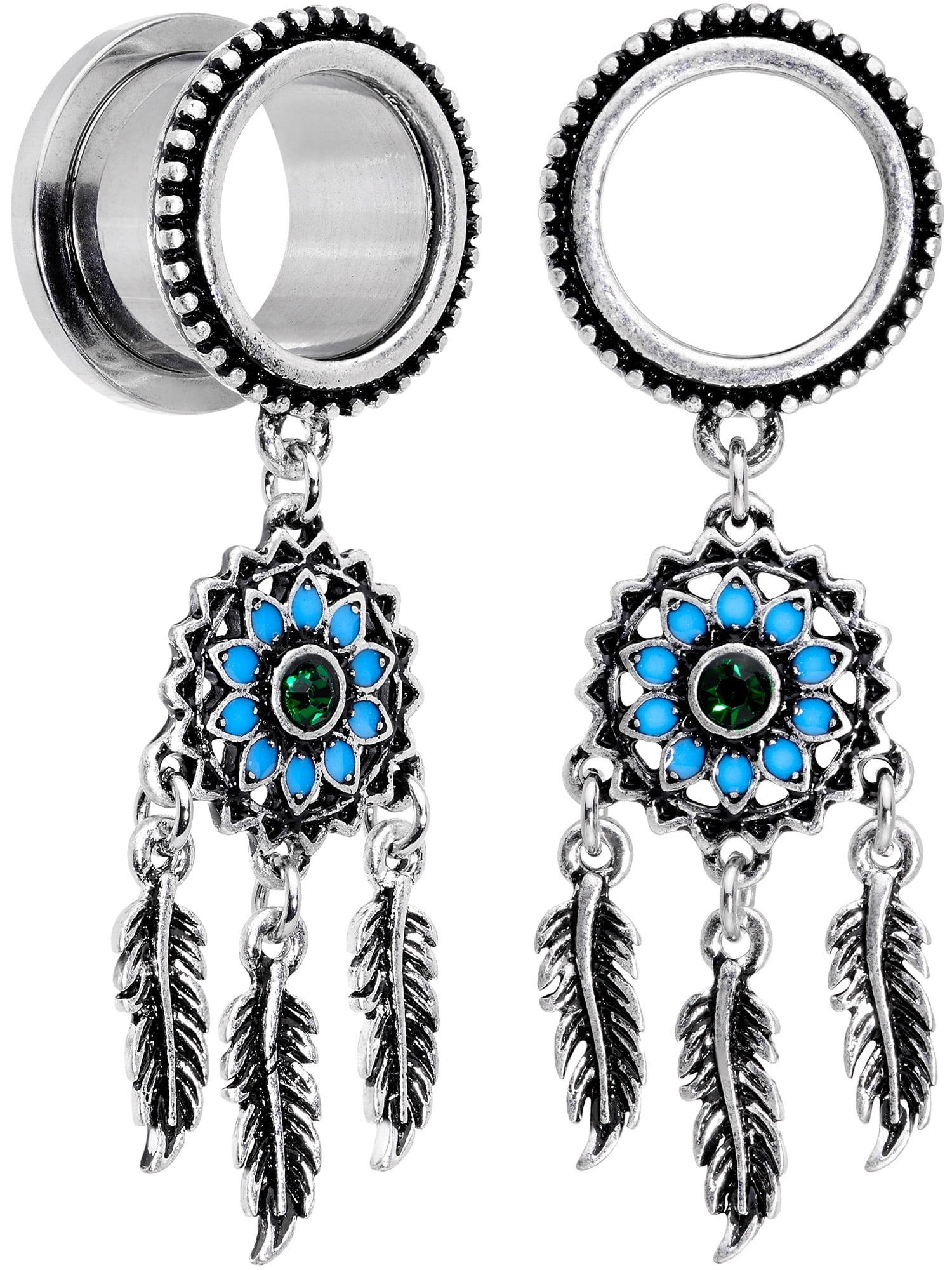 Body Candy 2Pc Steel 9/16" Double Flare Screw Fit Tunnel Plug Feather ...