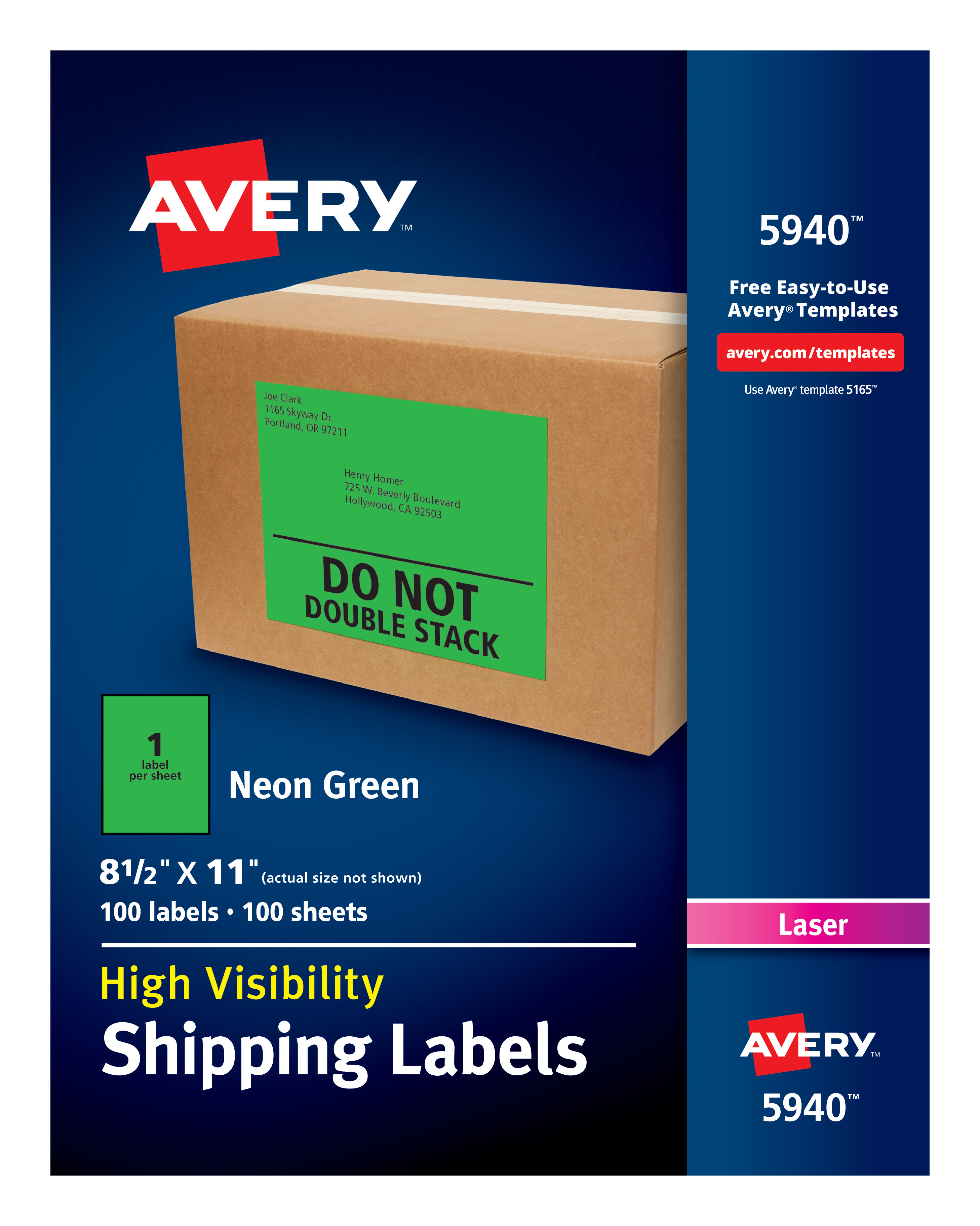 Avery Neon Shipping Labels, 8-1/2" x 11", 100 Labels (5940) - Walmart.com