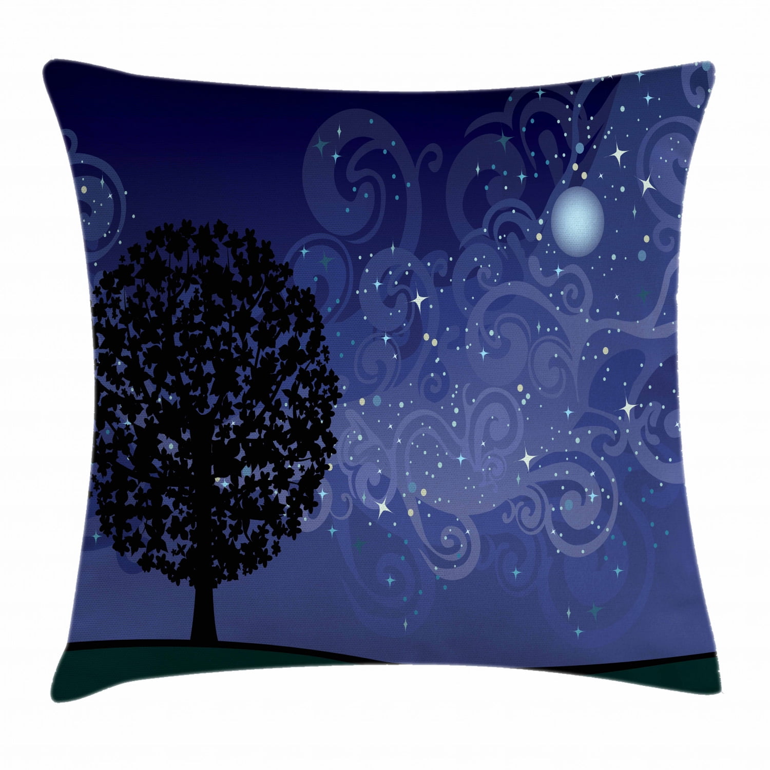 Starry Night Throw Pillow Cushion Cover, Tree on a Hill with Star ...