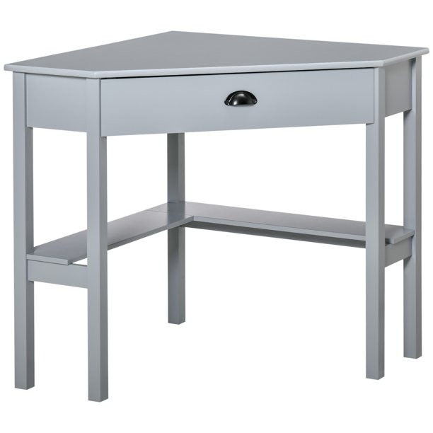 HOMCOM Corner Desk, Triangle Computer Desk with Drawer and Storage ...