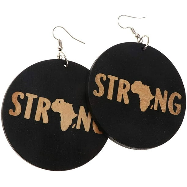 Black African Map Earrings Wooden Earring Statement Round Tag Gods ...