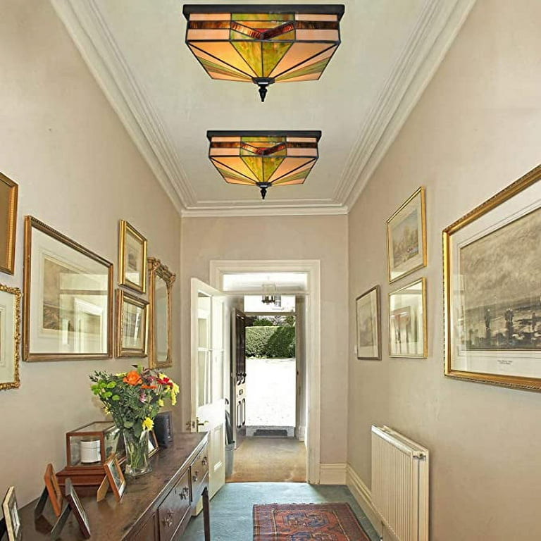 Square Mission Ceiling Light Foundry Select Tiffany 6" Wide Retro