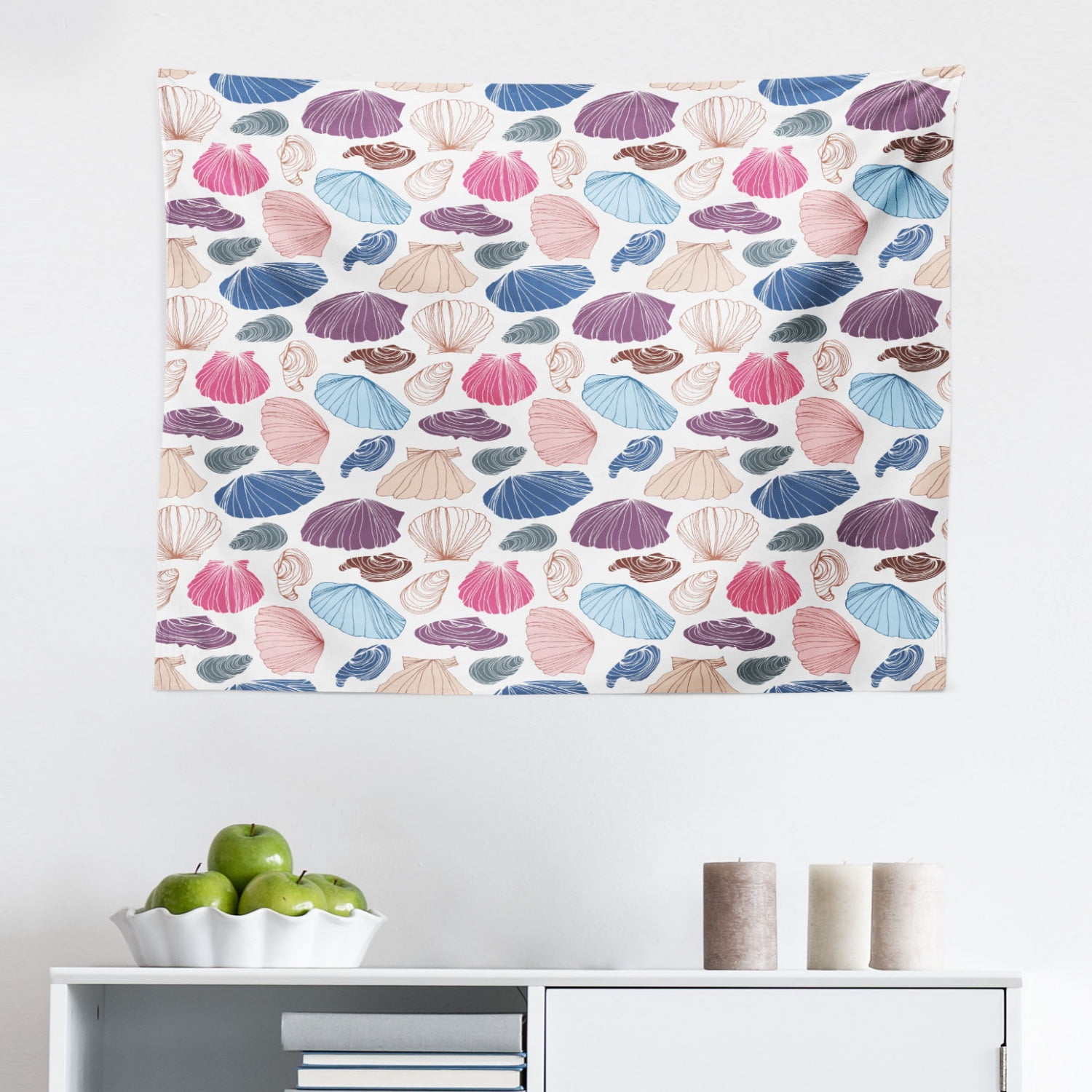 Scallop Tapestry, Zentangle Lace Look Flourishing Shell Graphic with ...