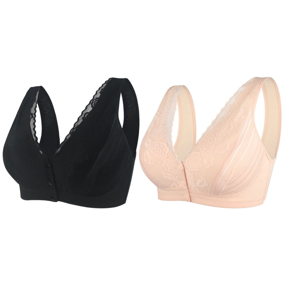 Pretty Comy 2 Pack Lace Bras for Women Wide Shoulder Straps Vest Bra ...