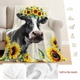 Cow Sunflower Fleece Throw Blanket Plant Farm Flower Ultra Soft Fuzzy ...