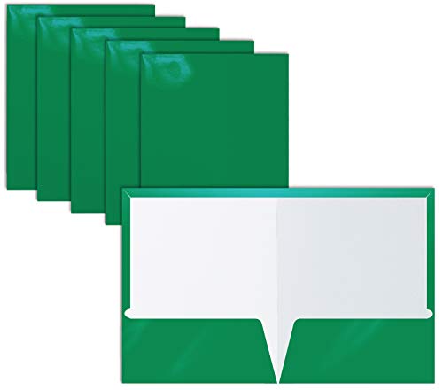 2 Pocket Glossy Laminated Green Paper Folders, Letter Size, 25 Pack ...