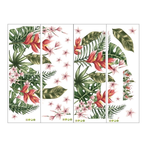 Unatoiry 4 Pieces Green Plants Wall Decals Removable Stickers Plant TV ...