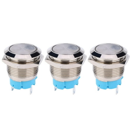 3PCS 2 Pin Normally Open Metal Push Button Switch 3A 250VAC Flat Head ...