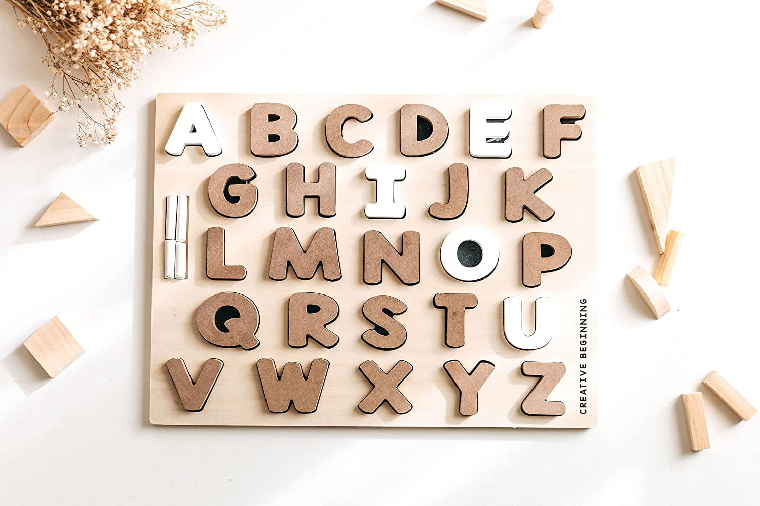 Creative Beginning Wooden Alphabet Puzzle for Kids Ages 3-5 with ...