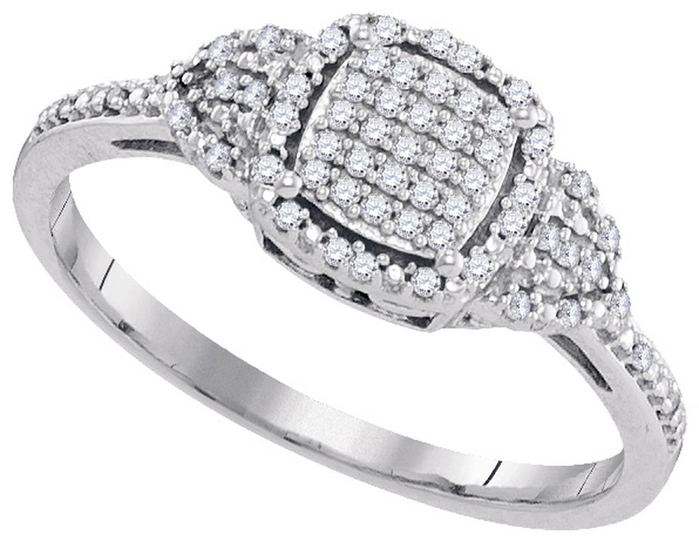 Size - 10 - Solid 10k White Gold Round White Diamond Engagement Ring OR ...