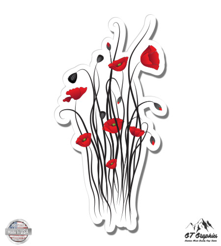 Poppies - 3" Vinyl Sticker - For Car Laptop I-Pad Phone Helmet Hard Hat ...
