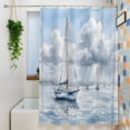 Blue and Grey Seascape Shower Curtains for Bathroom, Ocean Sailboat ...