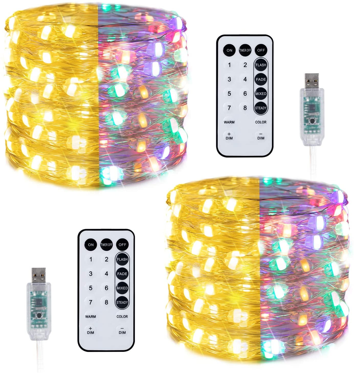 USB Fairy String Lights with 2 Color Options: 33 Ft 100 LED Twinkle ...