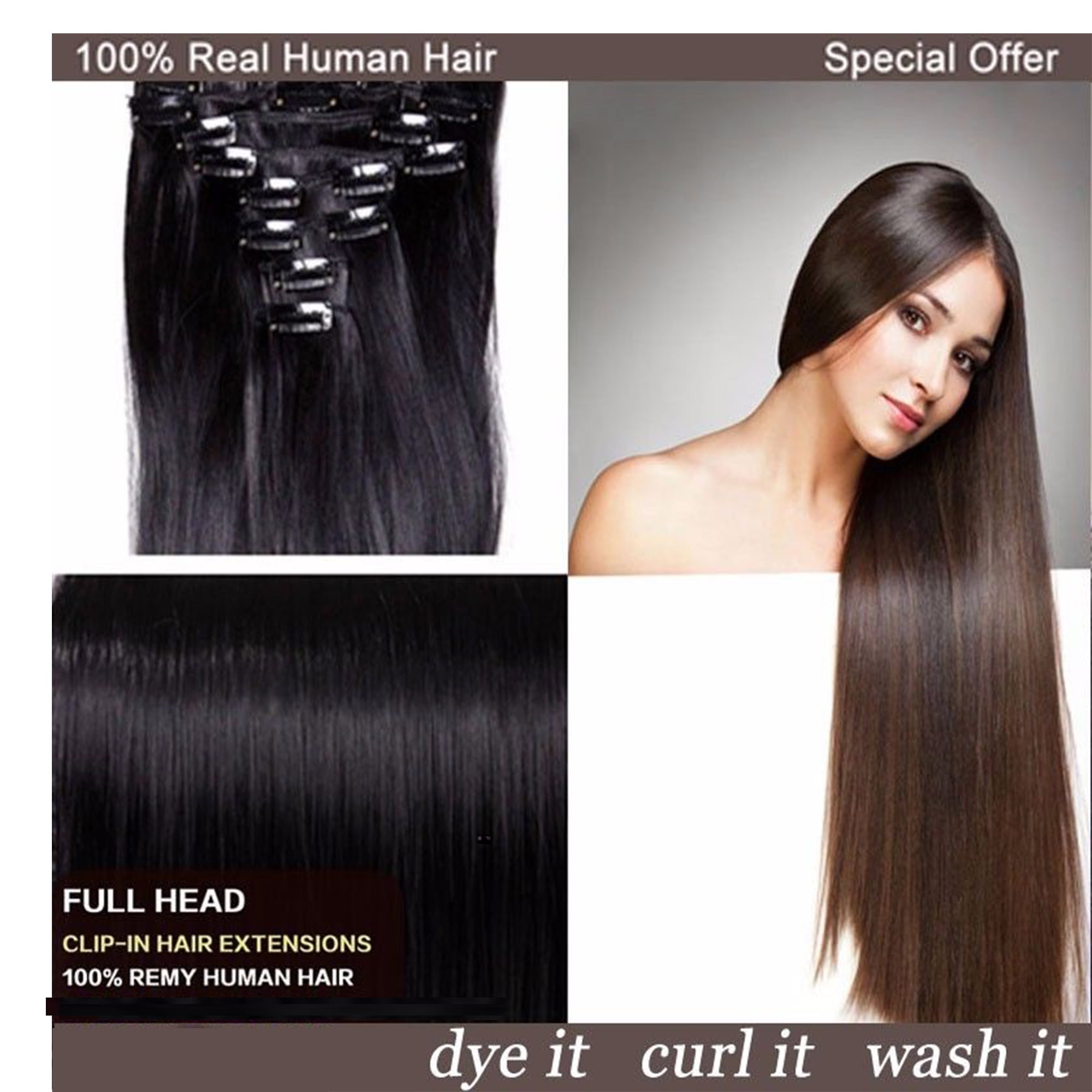 LELINTA Natural Style 8 Piece 18Clips 100% Remy/Virgin Human Hair ...