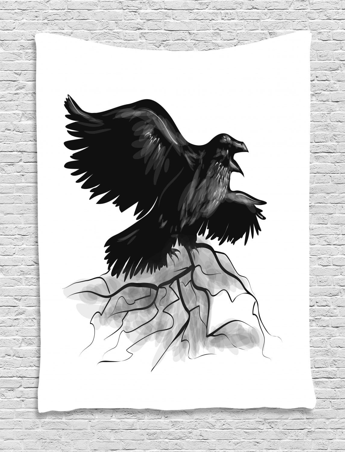 Black Crow Tapestry, Artistic Illustration of Bird with Wide Spread ...