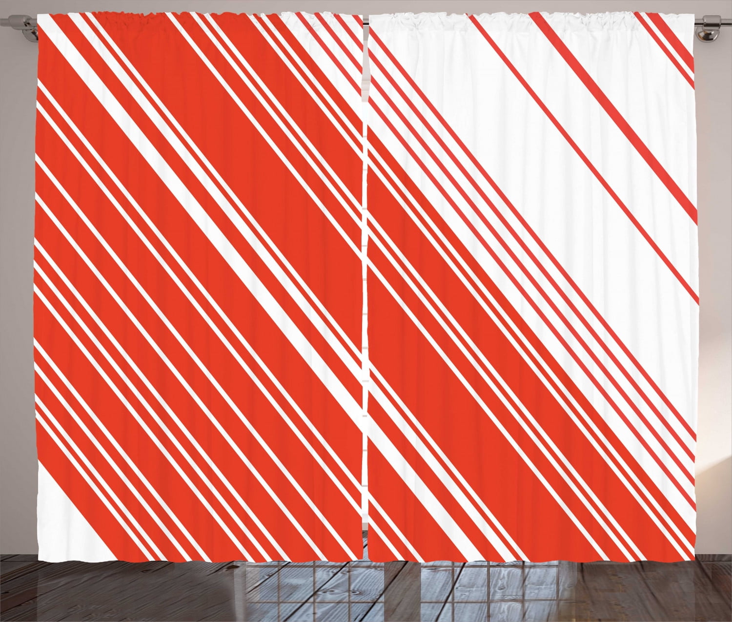 Candy Cane Curtains 2 Panels Set, Diagonal Barcode Patterned Lines on ...