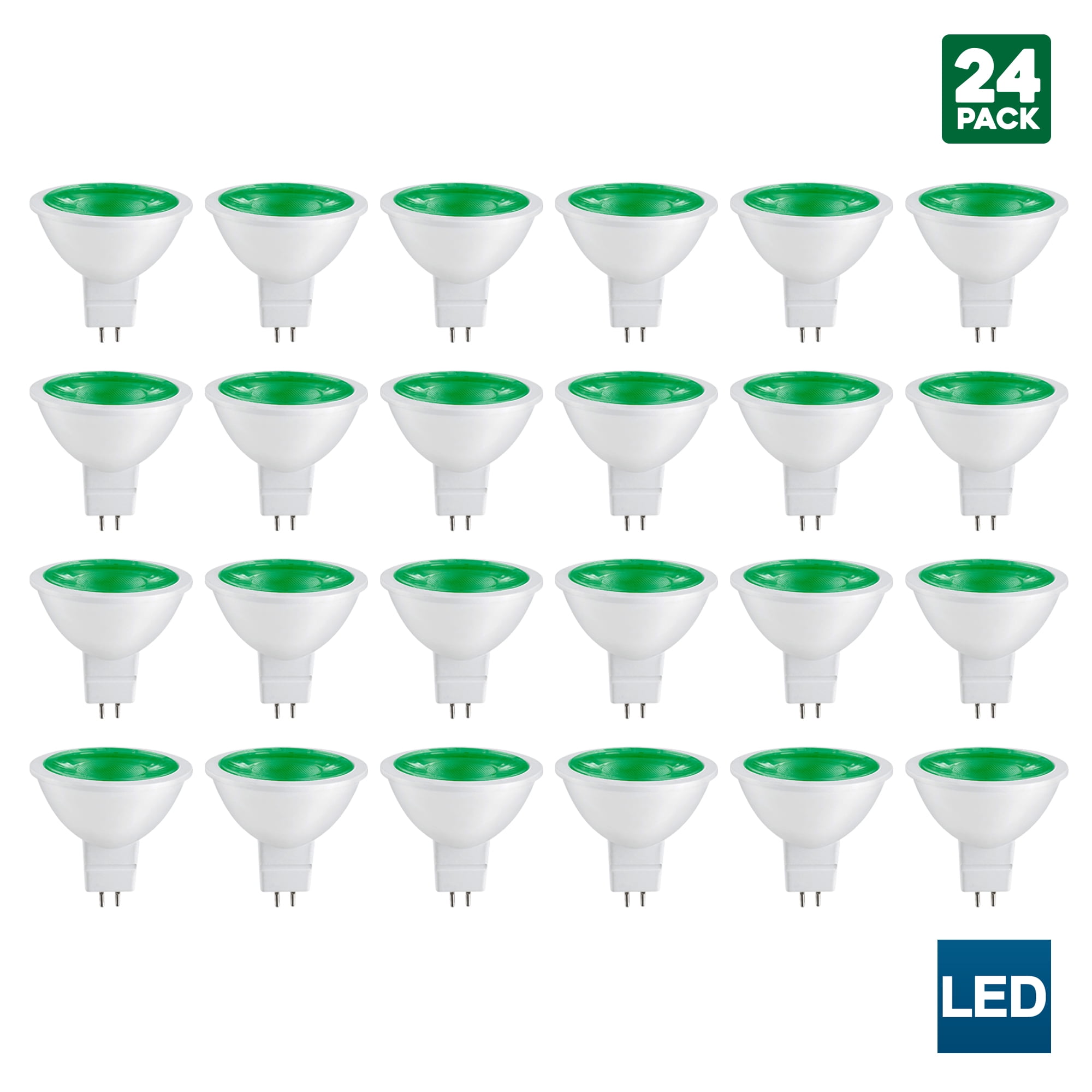 24 Pack Sunlite MR16 Green LED Bulb, 12 Volt, 3 Watt, 90 Lumens, GU5.3 ...