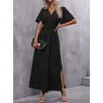 Black V-Neck Butterfly Sleeve High Slit Maxi Dress For Women - Walmart.com