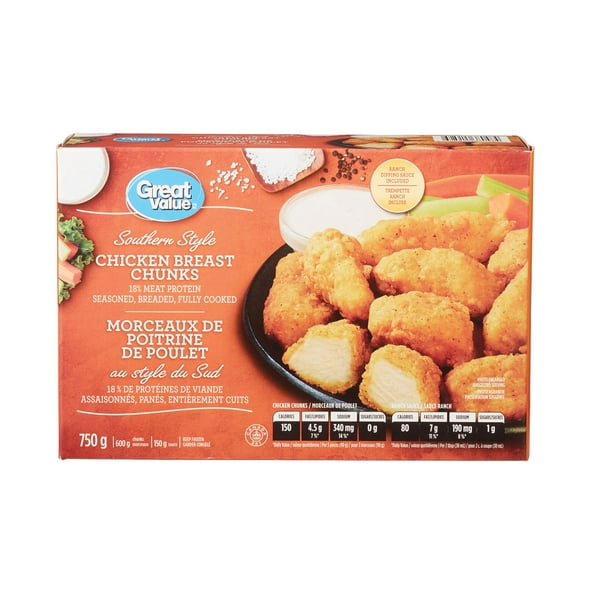 Great Value Frozen Southern Style Chicken Breast Chunks with Ranch ...