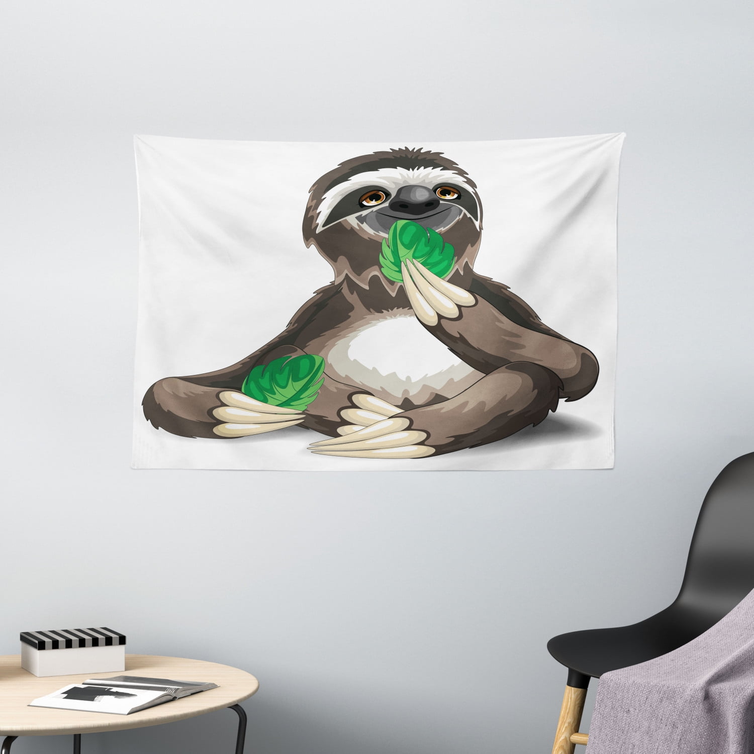 Sloth Tapestry, Sluggish Wild Jungle Animal Eating Green Leaves Idle ...