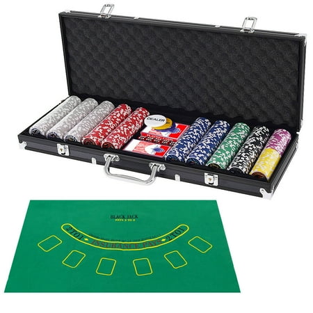 Poker Chip Set 500 Dice Chips Texas Hold'em Cards w/ Black Aluminum ...