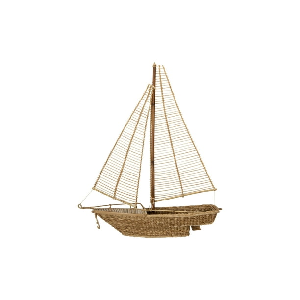 Creative Co-Op Handwoven Water Hyacinth & Rattan Sailboat - Walmart.com