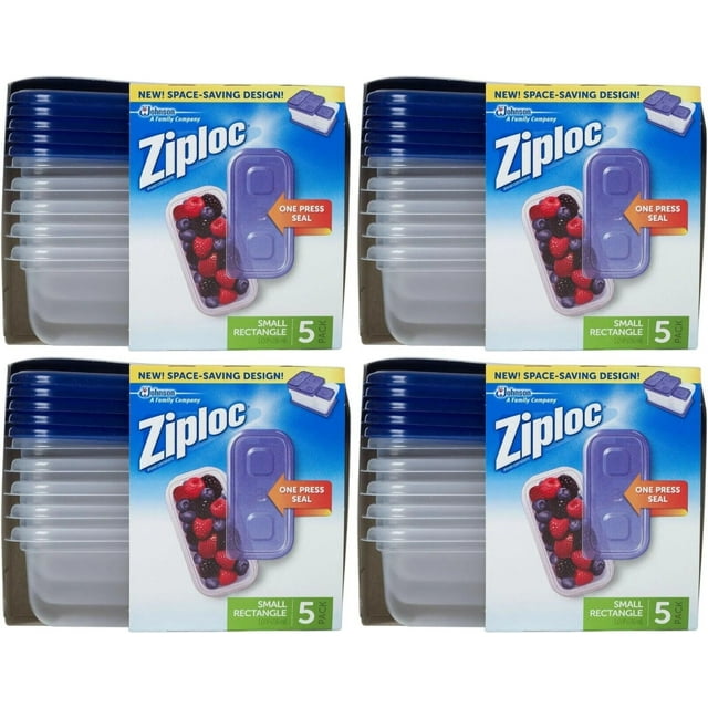 Ziploc Container One Press Seal Small Rectangle, 8 oz Container for Snack or Craft, 5 CT (Pack ...