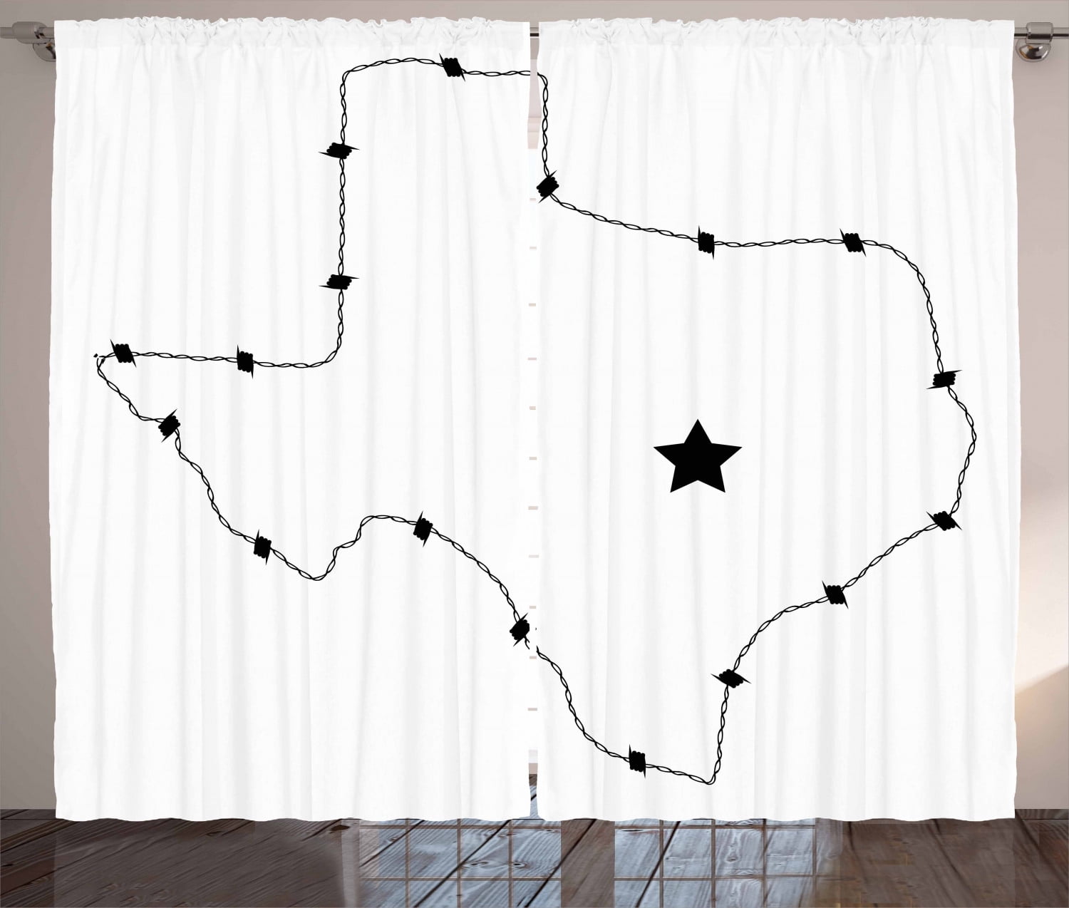 Texas Star Curtains 2 Panels Set, USA State Map with Barbed Wire ...