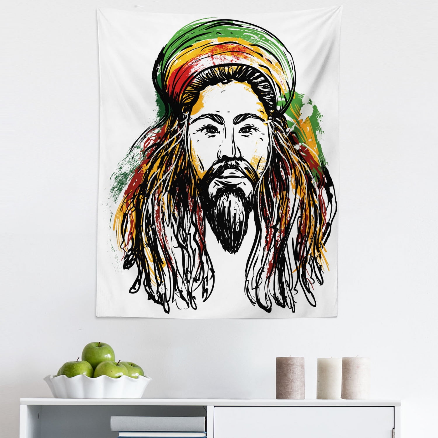 Rasta Tapestry, Rasta Man Jamaican Island Theme Reggae Folk Culture ...