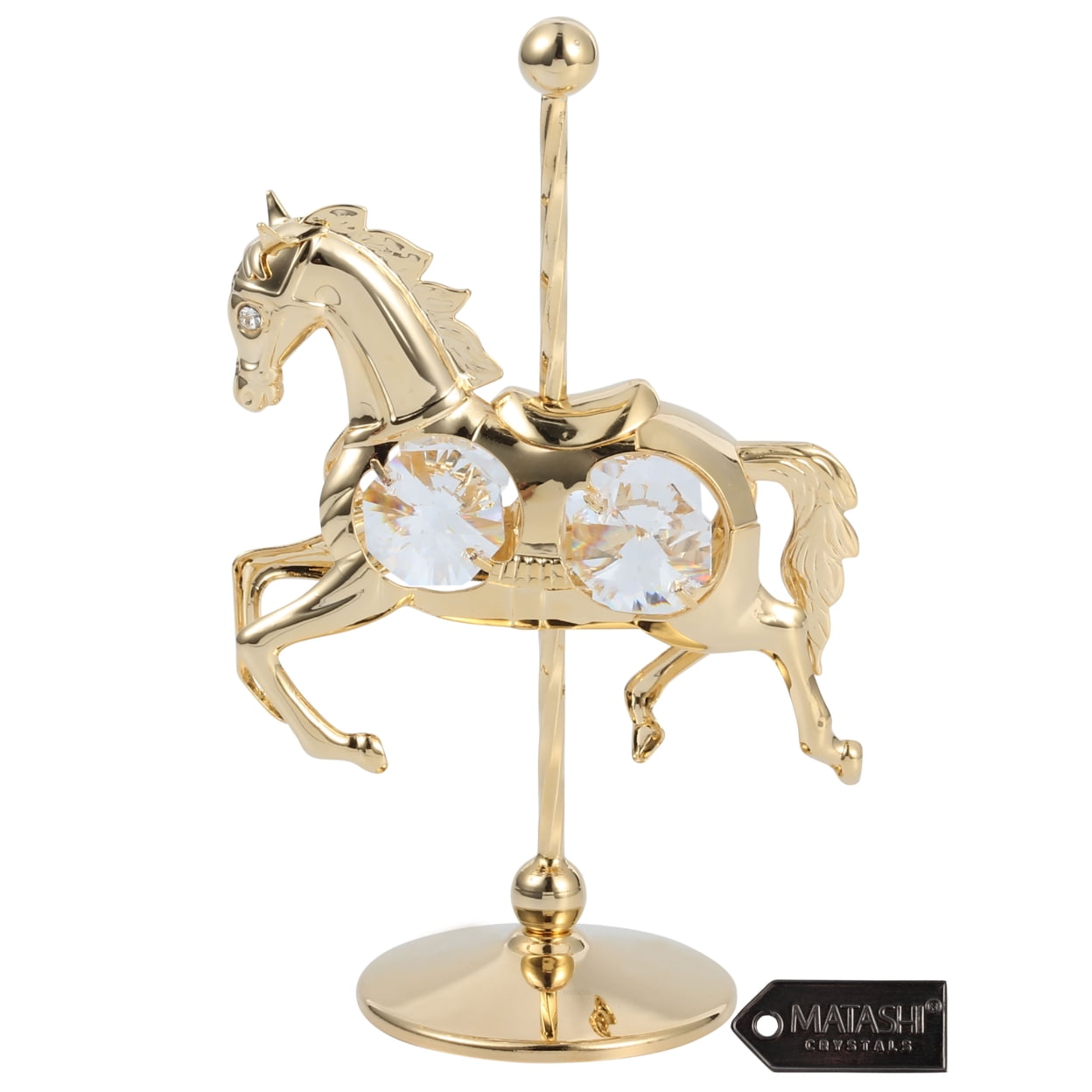 24K Gold Plated Crystal Studded Carousel Horse Ornament Table Top ...