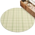 Beige Grid Gingham 5' Round Rug for Dining Table for 4 People Under ...